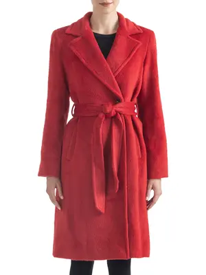 Sofia Cashmere Sofia Cashmere Alpaca And Wool Belted Coat Red