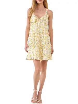Endless Rose Floral Print Tiered Sundress - Yellow Multi