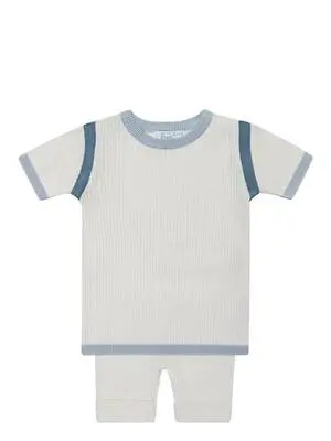 FELTMAN BROTHERS Rib Knit Top & Pants Set - Ivory/ P. Blue