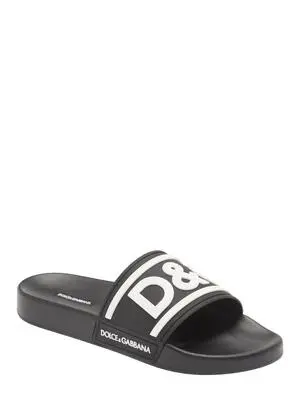 Dolce & Gabbana Logo Embossed Sport Slides - 89690 Black/white