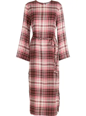OLYMPIAH Folk Checkered Shirt Dress - Red