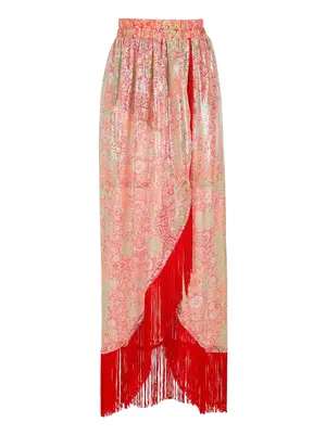 OLYMPIAH Paisley Print Fringe Skirt - Red