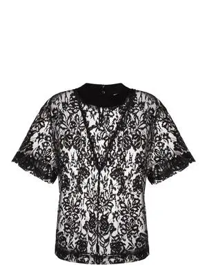 Alexander McQueen Floral-lace Short-sleeve Top - Black