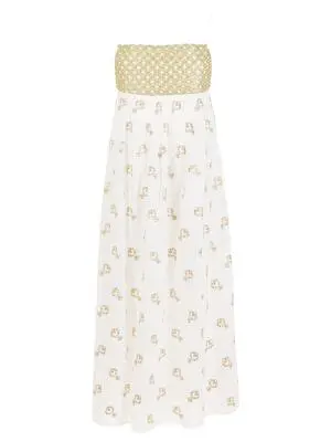 OLYMPIAH Floral-embroidered Backless Midi Dress - White