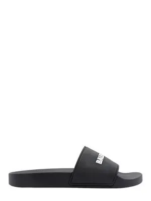 Balenciaga Logo Pool Slides - Black