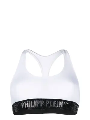 Philipp Plein Logo-embellished Cotton Sports Bra - White