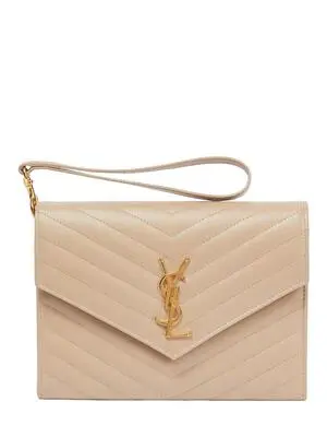 Saint Laurent Cassandre Small Matelassé Leather Clutch - Beige