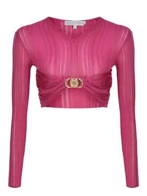 Raisa Vanessa Knit Cropped Top With Gold Buckle - Pink
