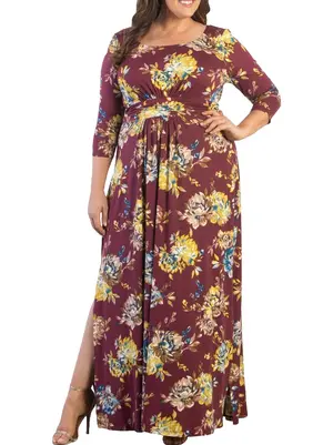 KIYONNA Maya Knit Maxi Dress Bordeaux Blooms