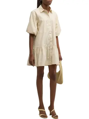 Simkhai SIMKHAI Chrissy Puff-sleeve Mini Shirtdress Sand