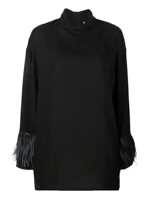 Fabiana Filippi Long Sleeve Feather Trimmed Blouse - Black