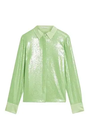 Alice + Olivia Willa Sequined Charmeuse Shirt - Light Green