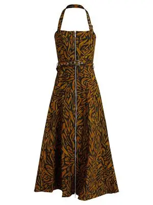 NICHOLAS Printed Cotton-blend Twill Halterneck Midi Dress - Black