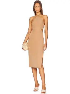 Bardot Amara Halter Midi Dress - Beige