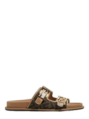 Fendi Ff Jacquard Buckle Slide Sandals - Brown