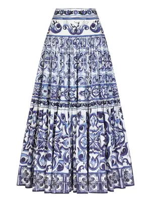 DOLCE & GABBANA Dolce & Gabbana Majolica-Print Pleated Maxi Skirt