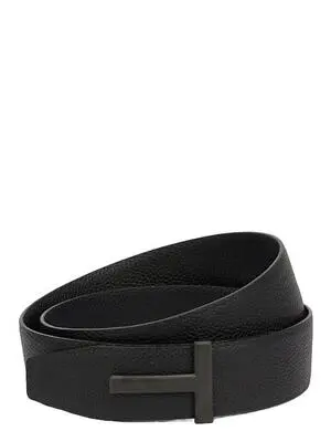 TOM FORD Reversible Leather Belt With Brand Plaque - Black