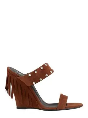 GIUSEPPE ZANOTTI Taline Studded Suede Wedge Mules - Brown