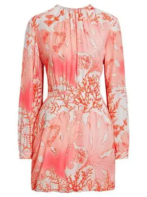 Stella McCartney Gathered Printed Silksatin Mini Dress - Coral