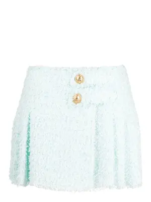 Balmain Pleated Tweed Mini Skirt - Blue