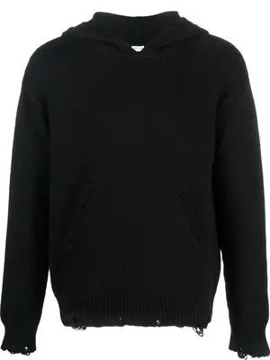 Saint Laurent Distressed Knitted Hoodie - Black