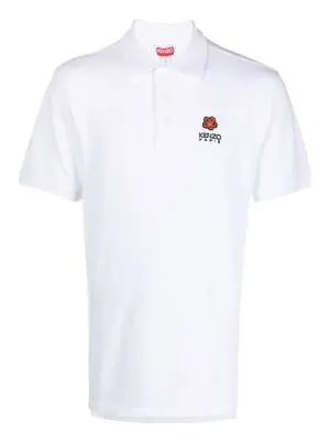 Kenzo Boky Flower Embroidered Polo Shirt - White