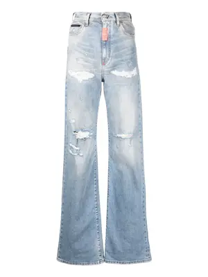 Philipp Plein Ripped-detail Denim Jeans - Blue
