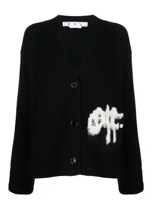 Off-White Logo-intarsia Knit Cardigan - Black