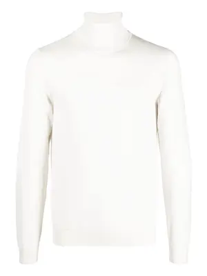 BOSS Virgin Wool Roll Neck Jumper - White