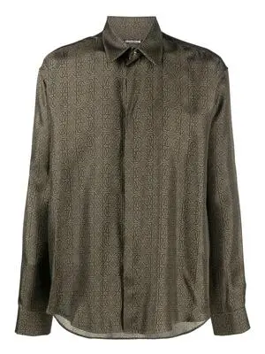 Roberto Cavalli Monogram-print Silk Shirt - Green