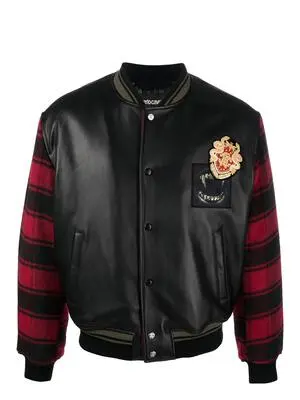 Roberto Cavalli Plaid-sleeves Bomber Jacket - Black