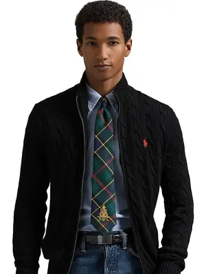 Ralph Lauren Cable-Knit Full-Zip Sweater Polo Black