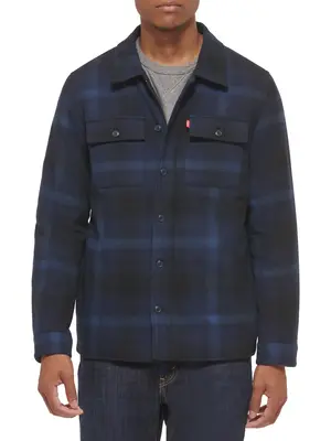 LEVI'S Quilt Lined Cotton Shacket Navy Ombre Plaid