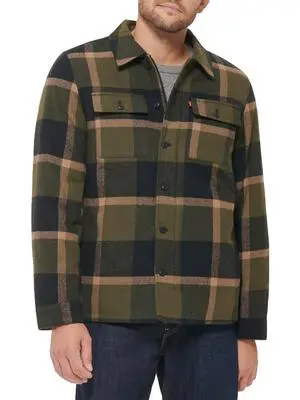 LEVI'S Quilt Lined Cotton Shacket Olive Skater Plaid