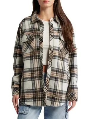 THREAD & SUPPLY Thread & Supply Plaid Polar Fleece Shacket Black Camel