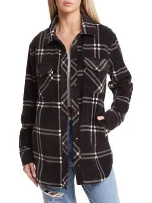 THREAD & SUPPLY Thread & Supply Plaid Polar Fleece Shacket Black White Double Windowpane