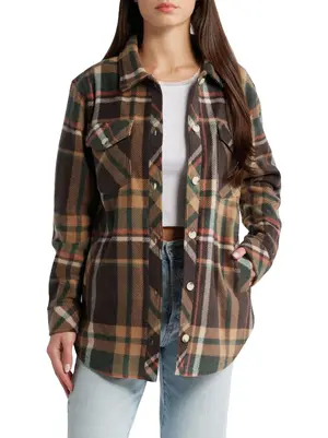 THREAD & SUPPLY Thread & Supply Plaid Polar Fleece Shacket Brown Pine