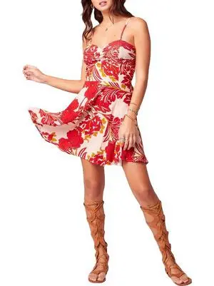 BAND OF THE FREE Floral Fit & Flare Dress - Peach/cream/red