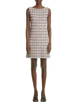 St. John Sleeveless Tweed Sheath Dress - Camel Multi