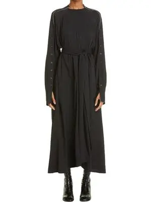 Proenza Schouler Buttoned Long Sleeve Belted Midi Dress - Black