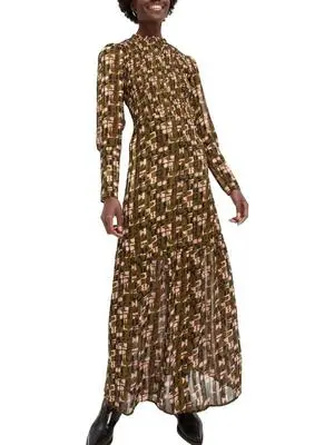 Scotch & Soda Abstract Print Smocked Maxi Dress - Combo Green