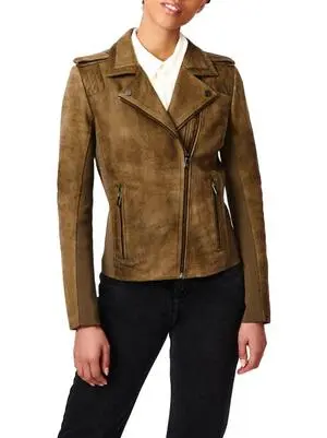 Bernardo Suede Moto Jacket - Olive