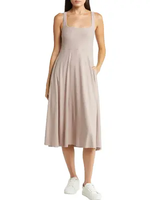 Beyond Yoga Beyond Yoga Featherweight Square Neck Midi Dress Chai