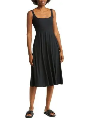Beyond Yoga Beyond Yoga Featherweight Square Neck Midi Dress Darkest Night