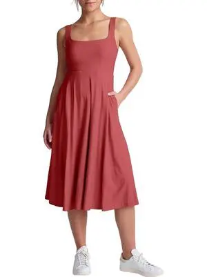 Beyond Yoga Featherweight Square Neck Midi Dress - Faded Rose Heather