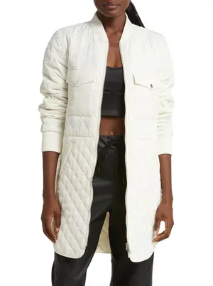 Zella Quilted Recycled Polyester Longline Jacket Ivory Egret
