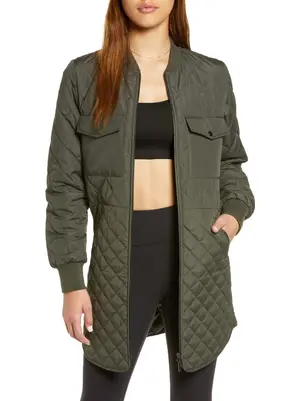 Zella Quilted Recycled Polyester Longline Jacket Olive