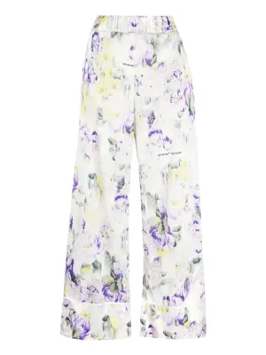 Off-White Floral-print Palazzo Pants - Green