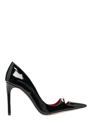 HARDOT 110mm Bar-detail Patent Leather Pumps - Black