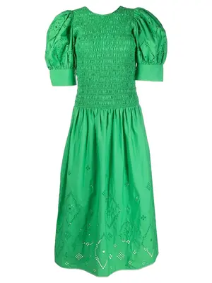 GANNI Cut-out Cotton Midi Dress - Green